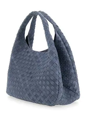 Bottega Veneta Blue Suede Intreccio Shoulder Bag - Multicolor
