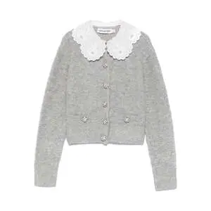 SELF-PORTRAIT Grey Scalloped Collar Cardigan - Gray