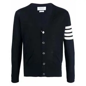 Thom Browne Navy Virgin Wool 4-bar Stripe Cardigan - Blue