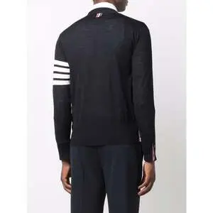 Thom Browne Navy Virgin Wool 4-bar Stripe Cardigan - Blue