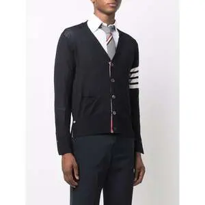 Thom Browne Navy Virgin Wool 4-bar Stripe Cardigan - Blue