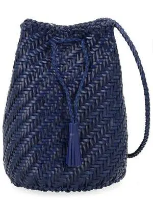 DRAGON DIFFUSION DRAGON DIFFUSION Woven Leather Bucket Bag With Drawstring Closure