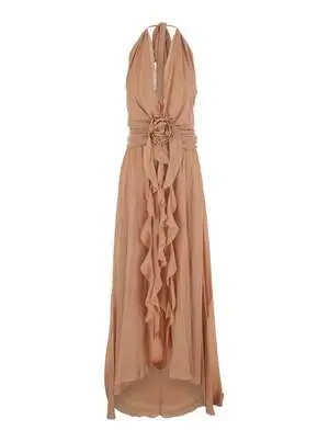 Blumarine Georgette Maxi Dress With V-neck - Multicolor
