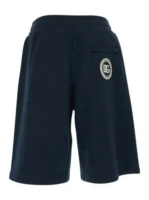 Dolce & Gabbana Blue Cotton Bermuda Shorts With Logo Detail - Multicolor