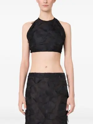 Max Mara Sleeveless Halterneck Cropped Silk Top - Multicolor