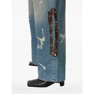 Amiri Embellished Wide-leg Denim Jeans