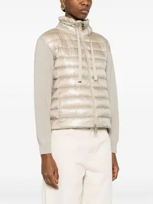Herno Quilted High Neck Down Jacket With Contrasting Knit Sleeves
