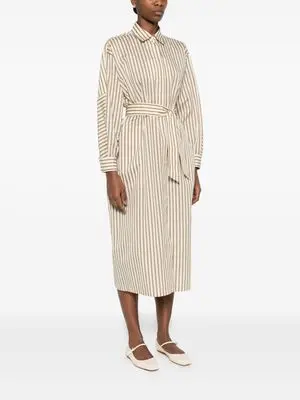 Max Mara Striped Silk Blend Belted Dress - Multicolor