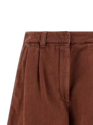 Brunello Cucinelli Baggy Cotton Linen Shorts - Red