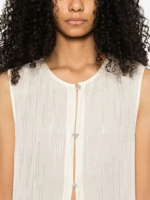 FORTE_FORTE Crystal Embellished Sleeveless Long Vest - Multicolor