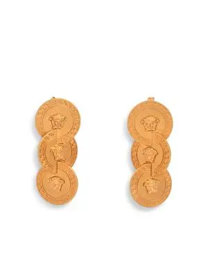 Versace Tribute Brass Earrings With Medusa And Greca Pattern - Gold