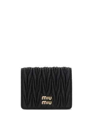 Miu Miu Small Matelassé Nappa Leather Wallet With Snap Closure - Black