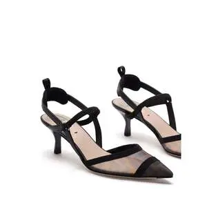 Fendi Calf Leather Zucca Monogram Mesh Kitten Heel Pumps - Black