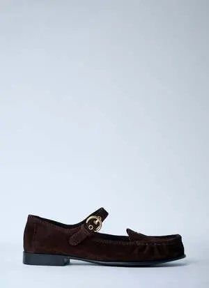 Miu Miu Suede Mary Jane Loafers - Brown