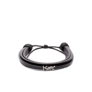 Saint Laurent Leather Bracelet With Logo Detail - Black
