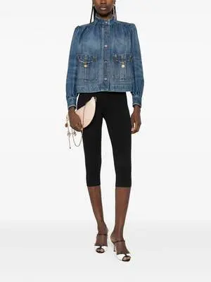 Chloé High-neck Gathered Denim Jacket - Blue
