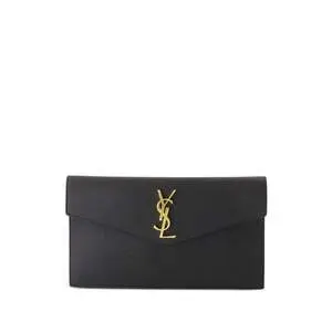Saint Laurent Leather Matelassé Clutch Bag - Black