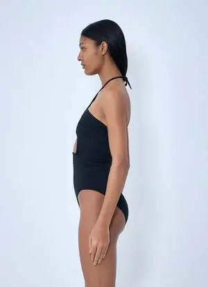 Rick Owens Halterneck Ruched Cut Out One Piece - Black