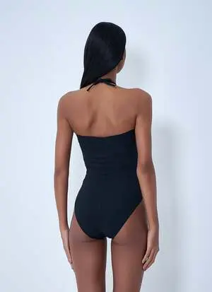 Rick Owens Halterneck Ruched Cut Out One Piece - Black