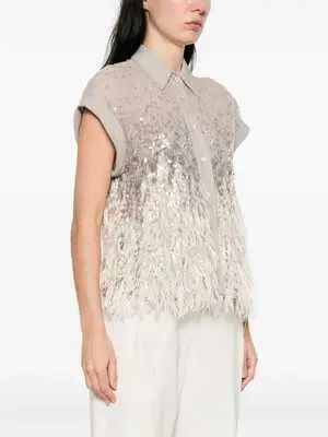 Brunello Cucinelli Sequin Embellished Fringe Shirt