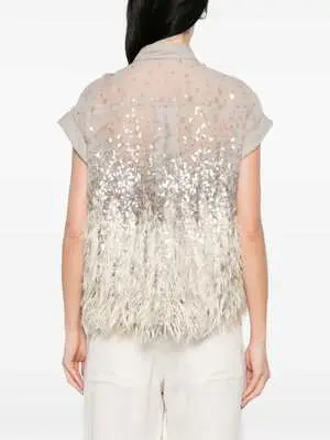 Brunello Cucinelli Sequin Embellished Fringe Shirt