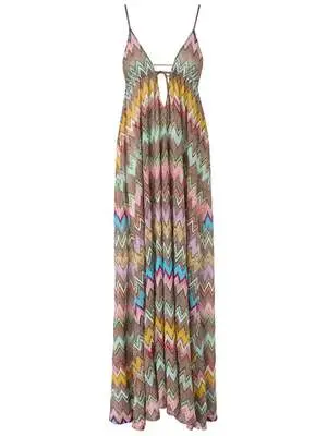 Missoni Zig-zag Motif V-neck Open Back Long Dress - Multicolor