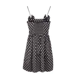 GANNI Polka Dot Satin Mini Dress With Bow Detail