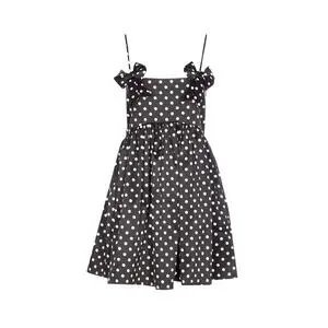 GANNI Polka Dot Satin Mini Dress With Bow Detail - Black