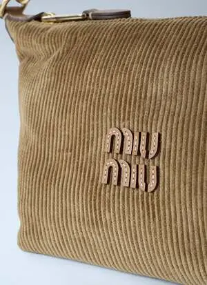 Miu Miu Velvet Shoulder Bag With Logo Detail - Brown
