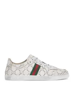Gucci Low-top Leather Sneakers With Laser-cut Gg Motif