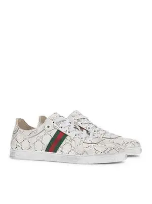 Gucci Low-top Leather Sneakers With Laser-cut Gg Motif