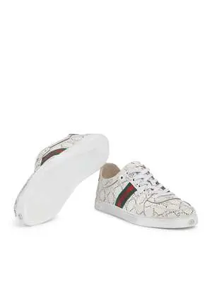 Gucci Low-top Leather Sneakers With Laser-cut Gg Motif