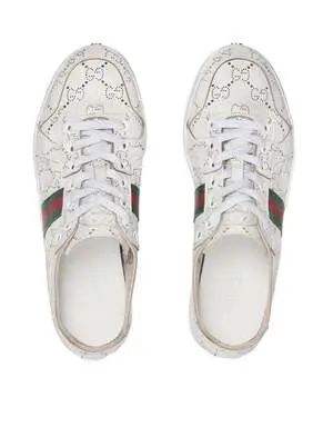 Gucci Low-top Leather Sneakers With Laser-cut Gg Motif