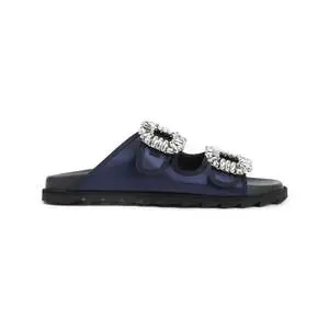ROGER VIVIER Slidy Strass Embellished Satin Mules - Blue