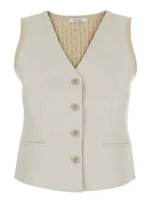Max Mara Linen Vest With Cable Knit Back And Belt Detail - Multicolor