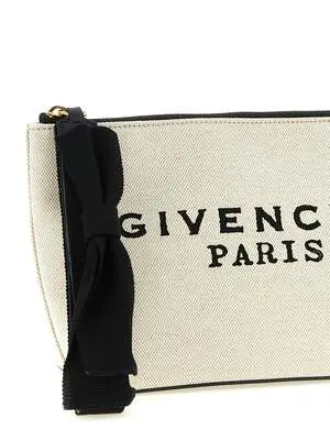 Givenchy Small Canvas Clutch With Bow Detail And Logo Print - Cream