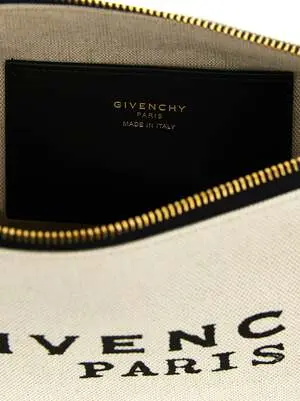 Givenchy Small Canvas Clutch With Bow Detail And Logo Print - Cream