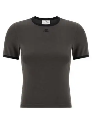 COURREGES Signature Contrast Trim T-shirt - Gray