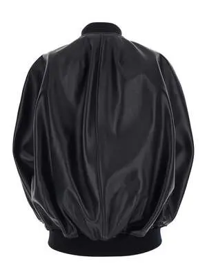 Balenciaga Leather Bomber Jacket With High Collar - Multicolor