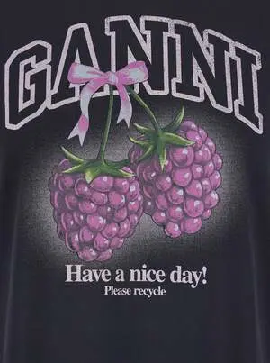 GANNI Cotton Jersey Raspberry Print T-shirt - Multicolor