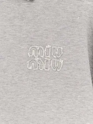 Miu Miu Melange Cotton Sweatshirt With Ribbed Crewneck - Multicolor