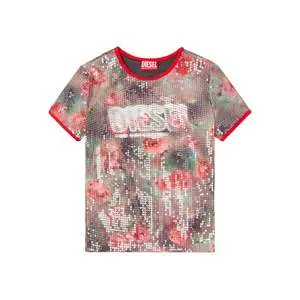 DIESEL® Sequined Floral Print Crewneck T-shirt - Brown