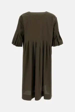FAY V-neck Short Sleeve Cotton Dress With Pleated Details