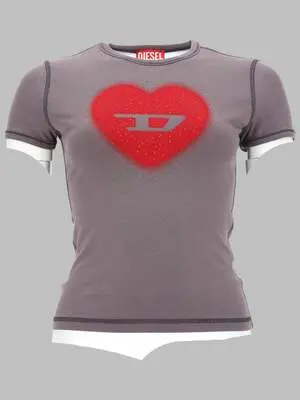 DIESEL® DIESEL Heart Embellished T-Shirt Gray