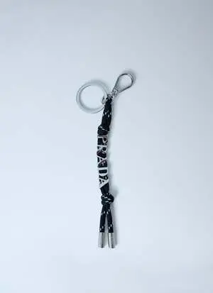 Prada Logo Embellished Keychain - Black