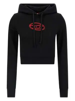 DIESEL® Embroidered Cropped Hooded Sweatshirt - Black