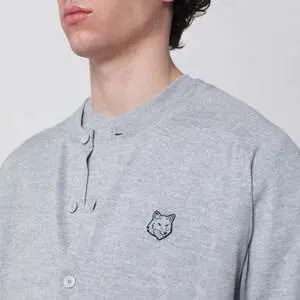 Maison Kitsuné Grey Melange Wool Cardigan With Fox Head Logo