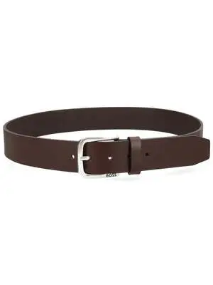 BOSS Leather Belt With Silver Tone Buckle - Brown