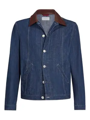 Brunello Cucinelli Denim Cotton Jacket With Leather Collar - Multicolor