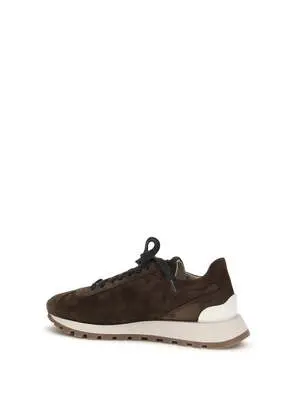 Brunello Cucinelli Suede Runner Sneakers With Monile Detail - Brown